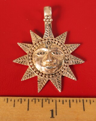 LOVELY VINTAGE STERLING SILVER SUN MOON STAR FACE PENDANT ASTRONOMY FUN ...