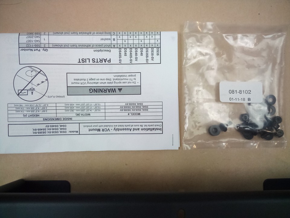 Peerless DS40 Adjustable VCR/DVD Mounting Bracket, 50 Lb. Capacity HA91 ...