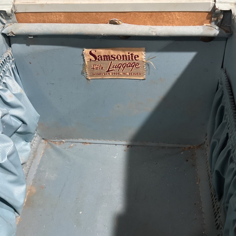 Vintage 1950s SAMSONITE Mint Green Tweed Train Case Luggage Make Up ...