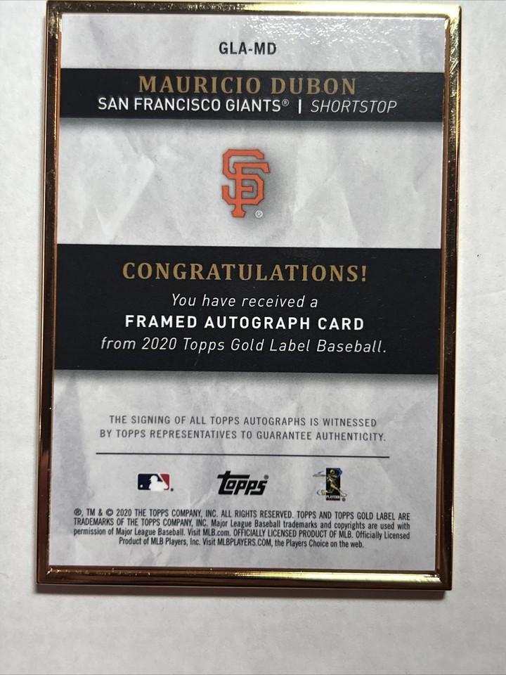 Mauricio Dubon 2020 Topps Gold Label Frame AUTO Autograph RC Astros ...