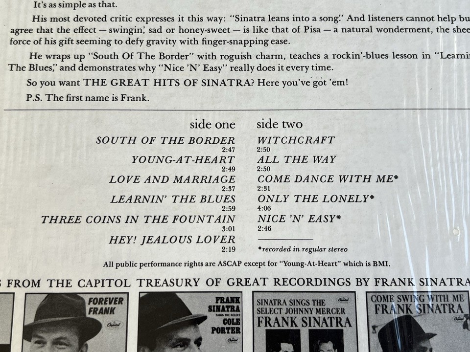 The Great Hits Of Frank Sinatra Capitol Reissue DT-2036 EX/EX w/Shrink ...