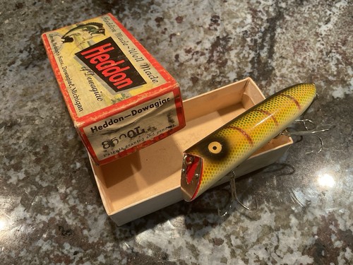 Vintage Heddon Basser Minnow Fishing Lure Antique Tackle Box Bait Bass ...