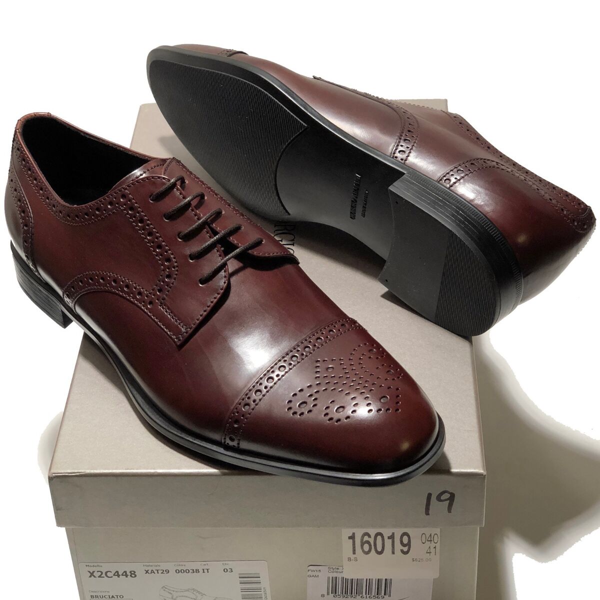 ARMANI Brown Leather Brogue 9 42 Men's Cap Toe Dress Derby ARMANI Brown Leather Brogue 9 42 Men's Cap Toe Dress Derby