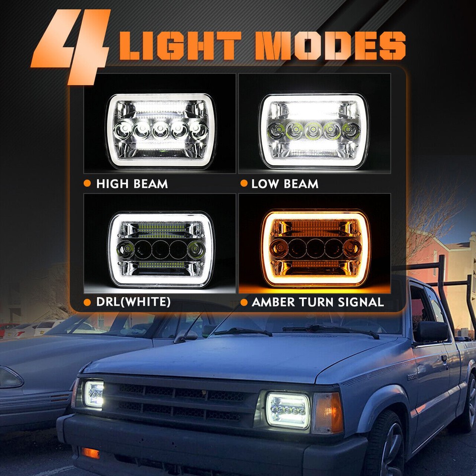Fit Dodge D100 D150 D250 D350 1981-93 Black LED Headlight Hi-Lo DRL ...