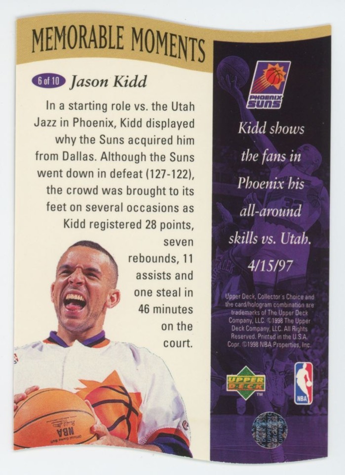 1997-98 Collector's Choice Memorable Moments Jason Kidd Phoenix Suns #6 ...