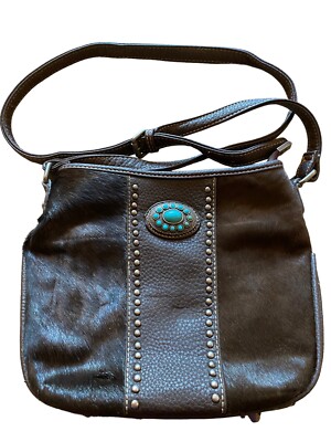 Trinity Ranch Purse Handbag Brown Beaver Leather Hide Trim Turquoise | eBay