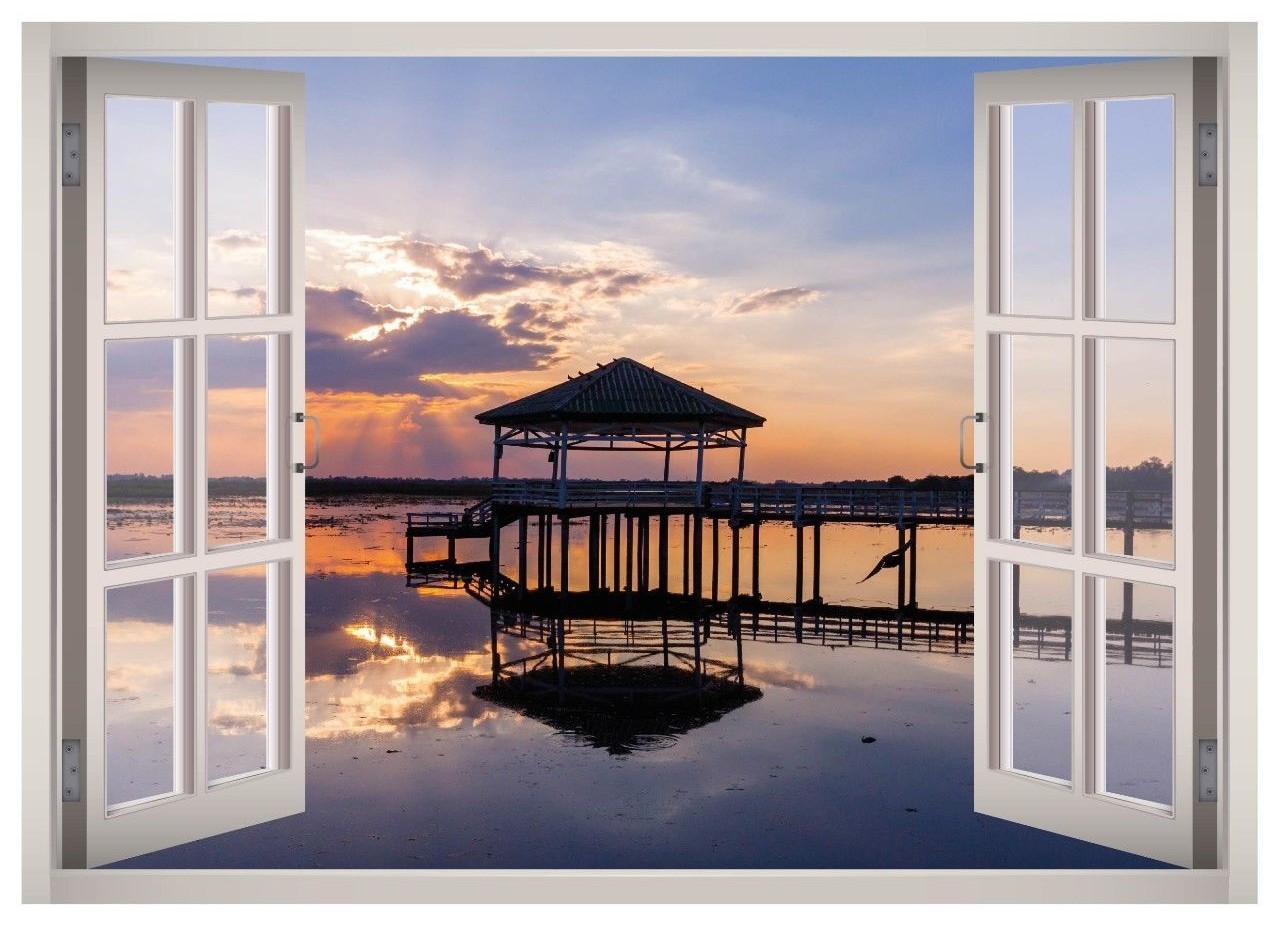 Beach Sunset Bay Window 3D Wall Decal Art Mural Home Decor Canvas Vinyl ...