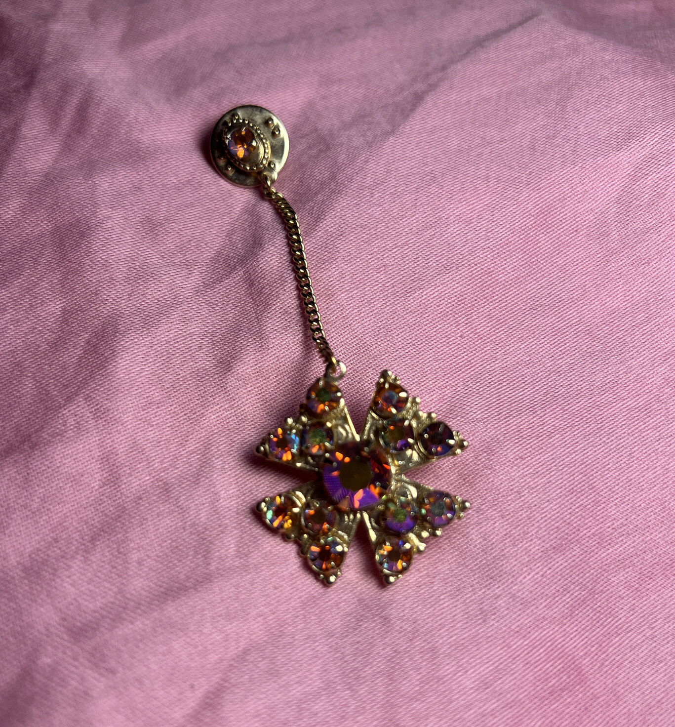 Vintage Rare Ballou Brooch Crystal Rhinestone Vivid Orange Cross With ...