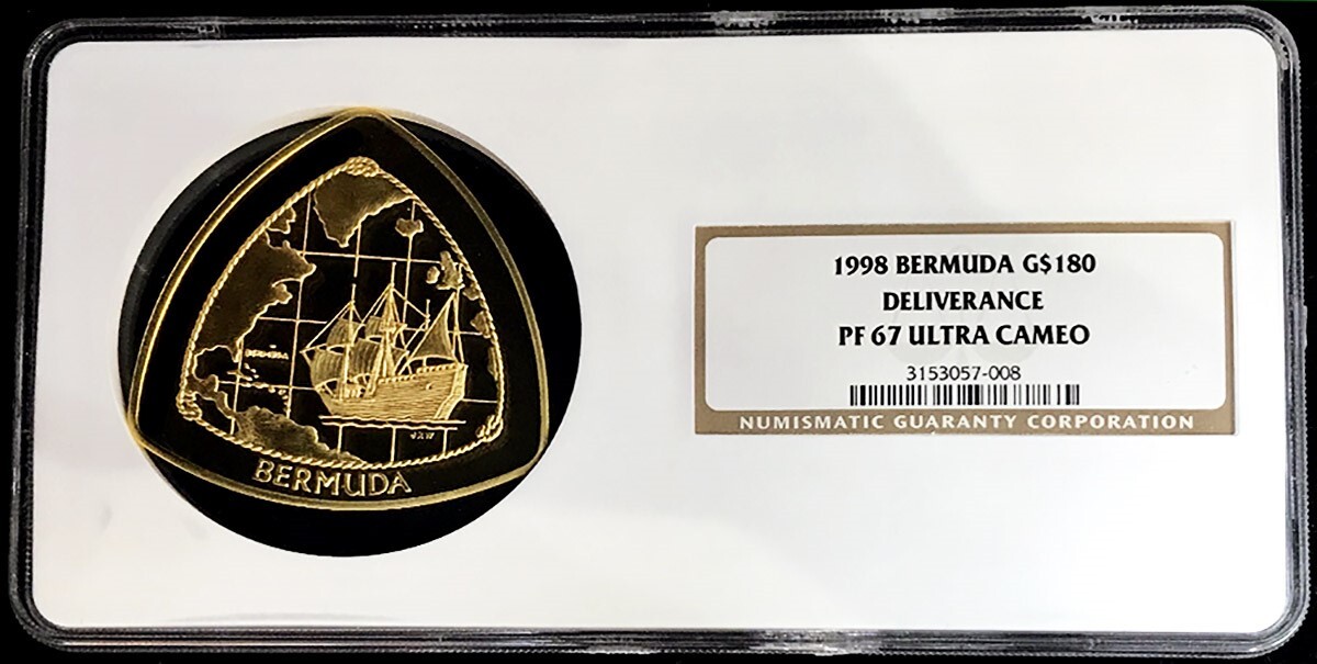 1998 GOLD 5oz BERMUDA 90 MINTED $180 DOLLAR DEVILS TRIANGLE COIN NGC PF ...