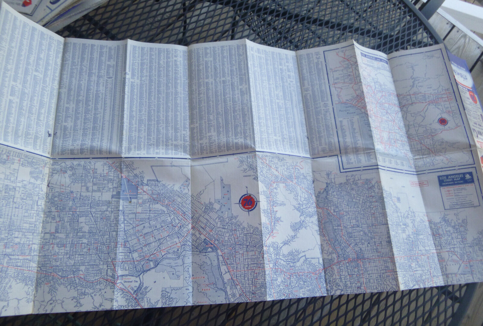 1956 Los Angeles California street road map Union 76 oil gas Rent a New ...