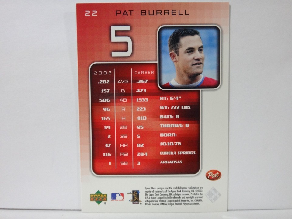 2003 Post Upper Deck Philadelphia Phillies Baseball Card #22 Pat ...