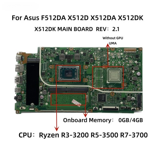 For Asus F512DA X512D X512DA Motherboard With R3-3200 R5-3500 CPU UMA ...