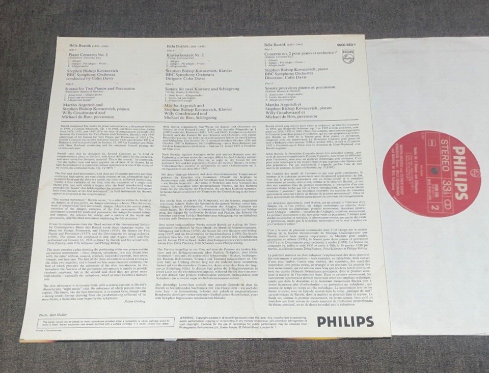 Philips 9500 550 ed1 Martha Argerich, Bishop: Bartok: Sonata for two ...