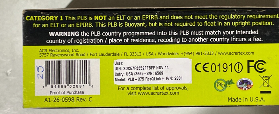 ACR ResQLink+ PLB-375 Buoyant 406 MHZ GPS Personal Locator Beacon W ...