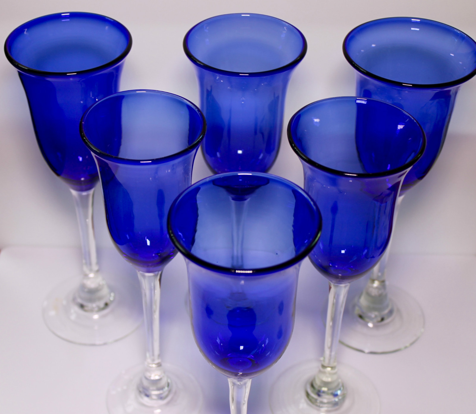 Charles Correll Studio Art Glass Blue Clear Tall Goblet Goblets Stems ...