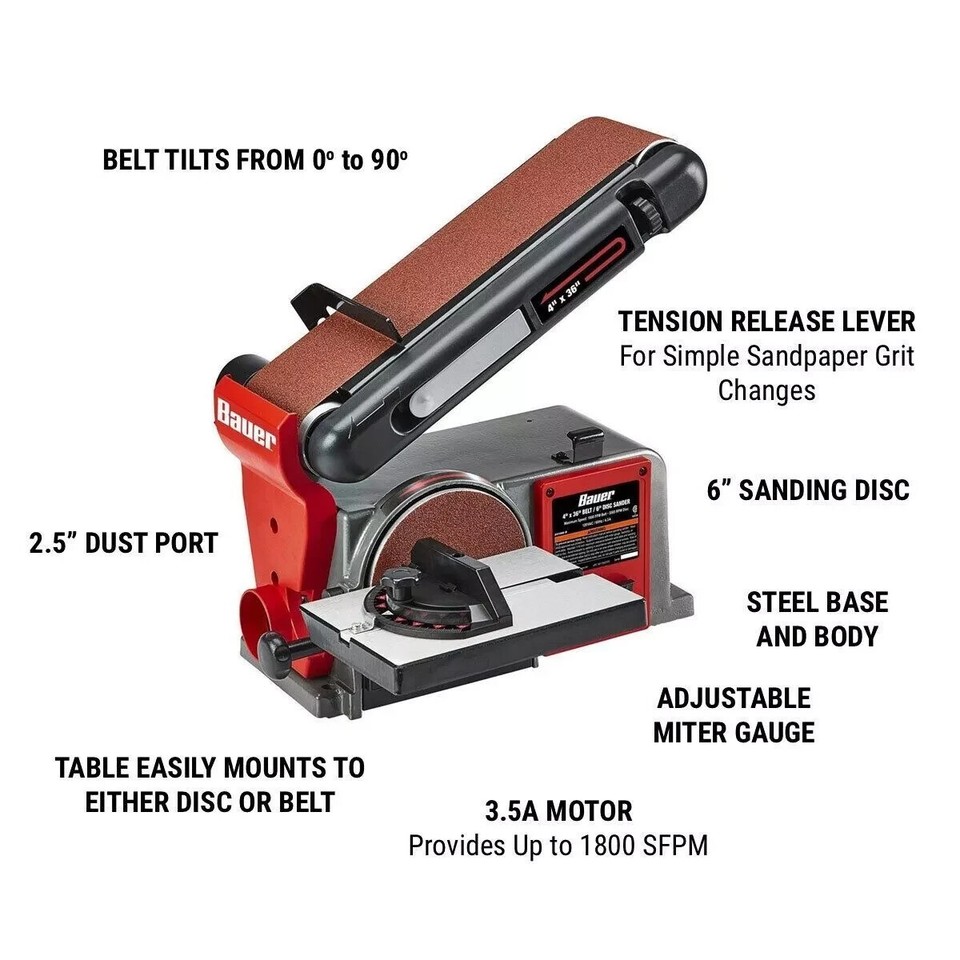 Belt Disc Sander Combo 4" x 36" Belt and 6" Disc Sander Machine Tool ...