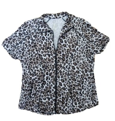 Women's Leopard Print Light Jacket Top Short Sleeved Zip Front 2 ...
