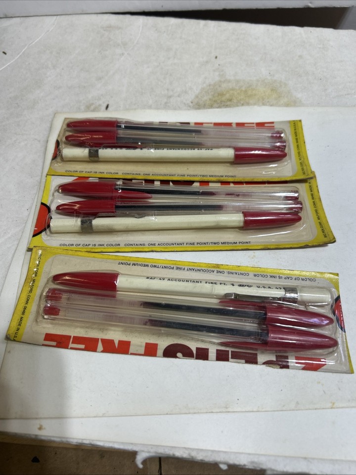 Vintage Red Bic Accountant Fine Point Pen Plus 2 Free Red Pens NOS 3 ...