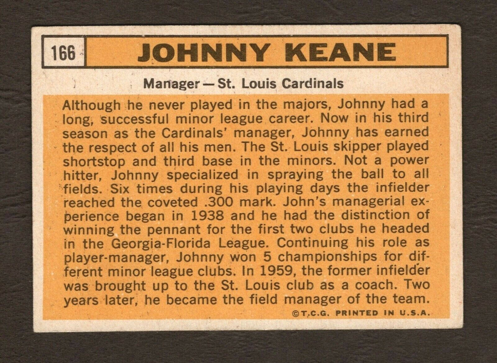1963 Topps Baseball Card #166 Johnny Keane – St. Louis Cardinals | eBay