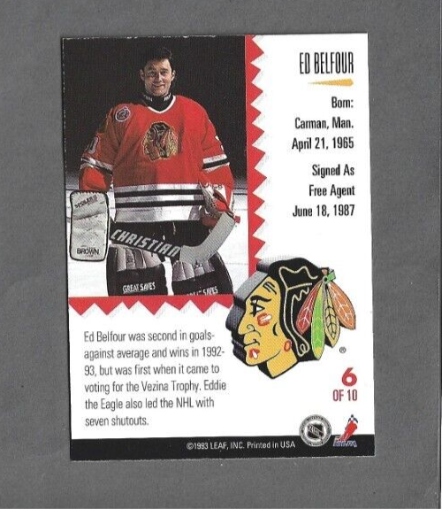 Ed Belfour HOF Chicago BlackHawks 1993-94 Leaf #6 | eBay