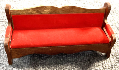 Doll Dollhouse Furniture Sofa Pew Red Velvet Cushion Wood Wooden ...