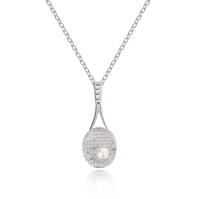 Crystal Rhinestone TENNIS RACKET Platinum Necklace Pendant Made with ...