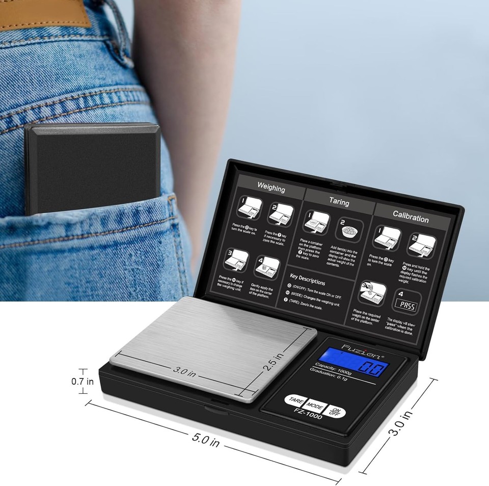 Fuzion Digital Pocket Gram Scale 1000g/0.1g, Small Digital Scales Grams ...