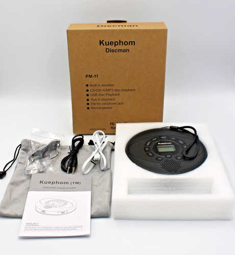 Kuephom Discman Portable CD Player Walkman Bluetooth USB Aux Black Open ...