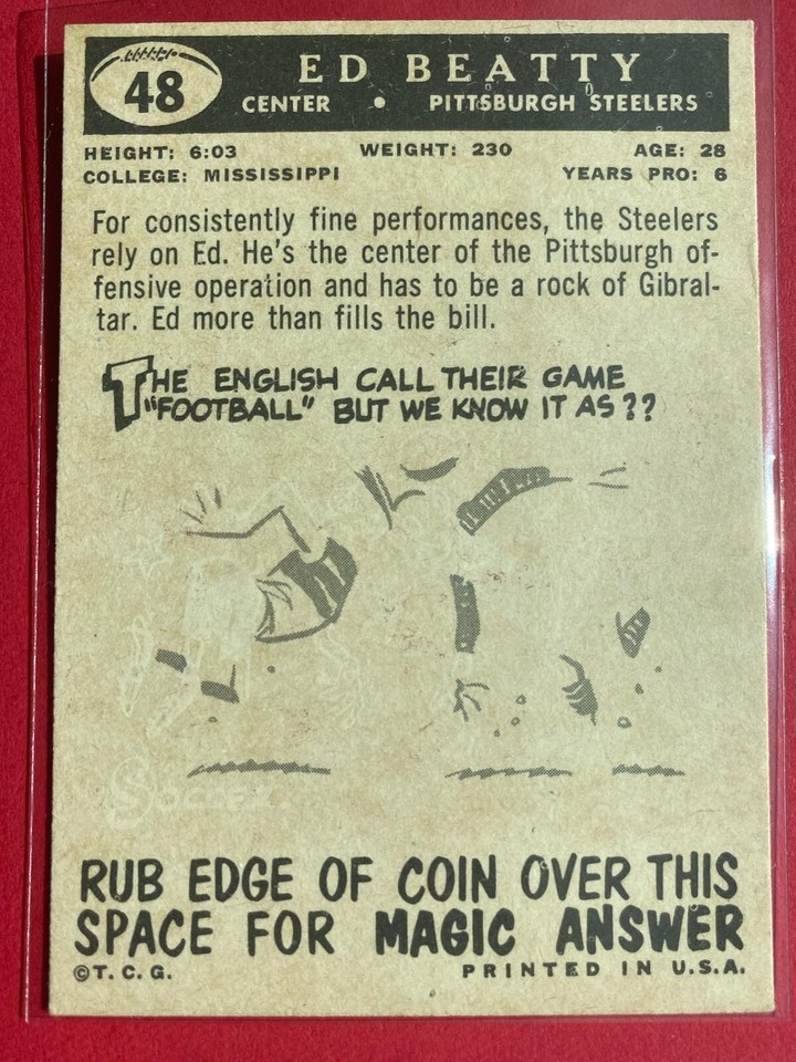 1959 Topps #48 RED BEATTY ~ EX-MT Condition ~ Steelers | eBay