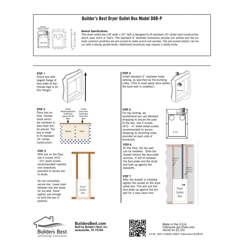 BUILDER'S BEST(R) Saf-T-Duct Dryer Outlet Box | eBay