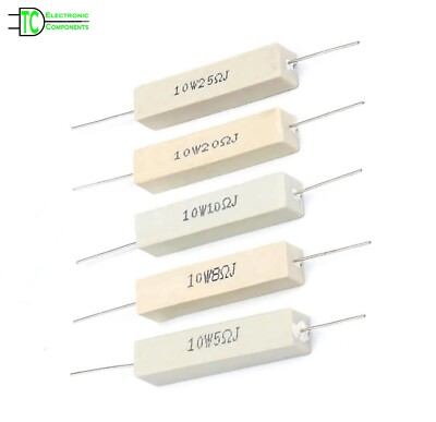 10 Watt Wire wound Cement Resistors Axial 0.1 ohms to 10K ohms 5% J ...