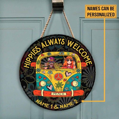 Personalized Hippies Always Welcome Hippie Hut Round Wood Sign Gift for ...