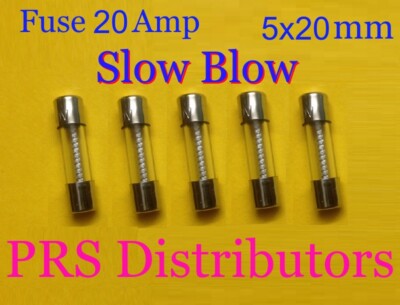 Fuse 20A 250V 5X20mm SLOW BLOW Glass Fuse 20 Amp 250 Volt 5 pieces USA ...