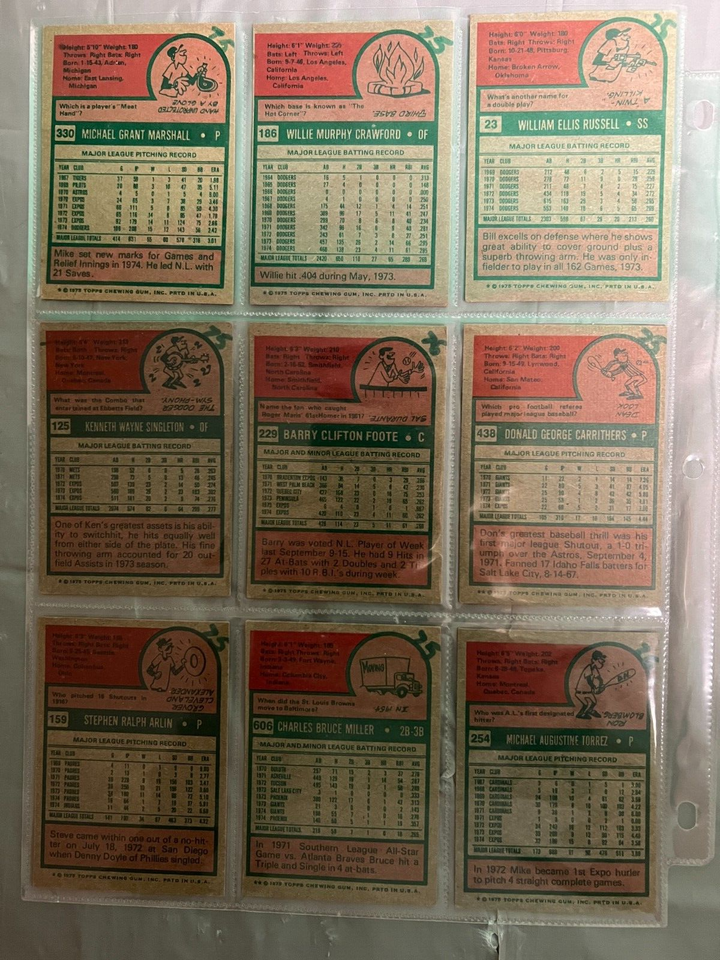 Topps Baseball Cards (41) 1975 + 1 from a box- have marks on the back ...