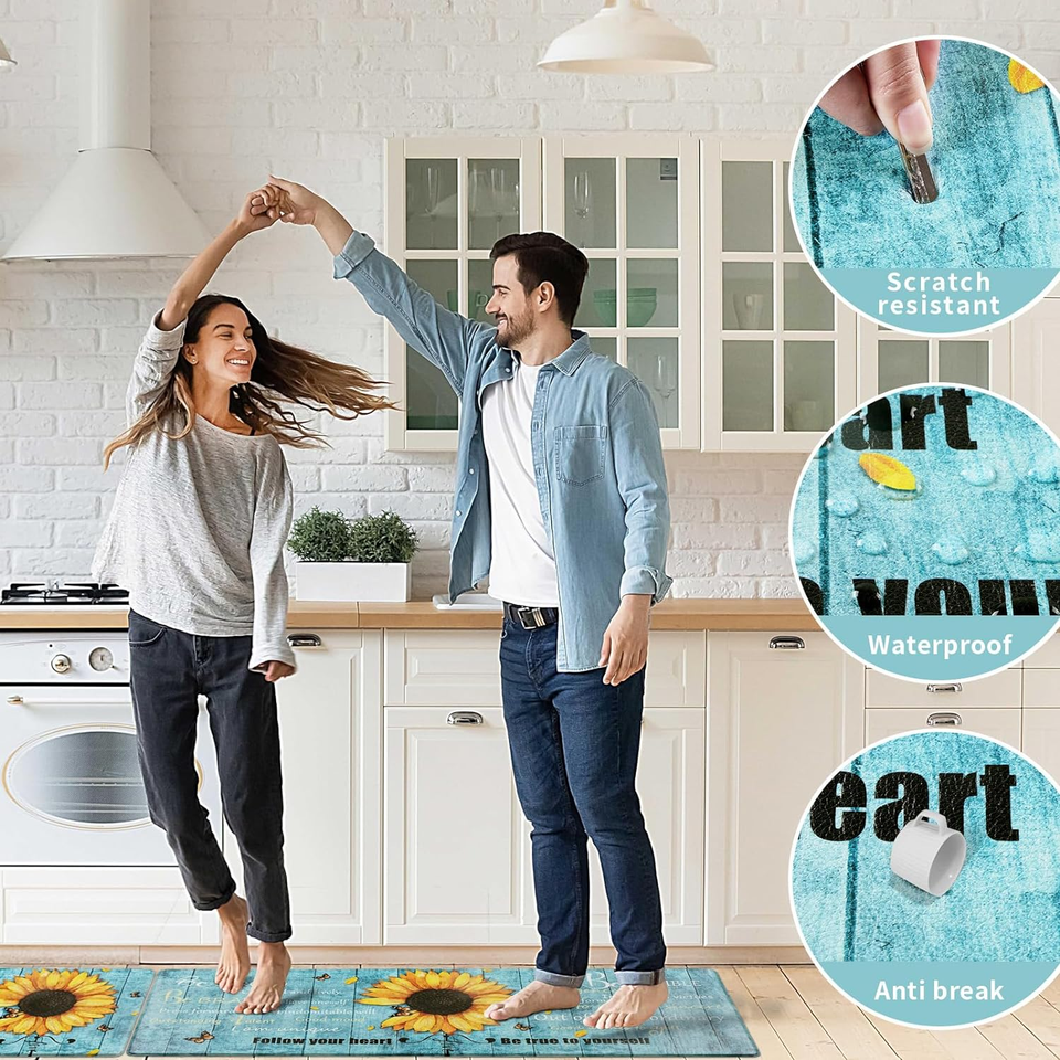 Sunflower Kitchen Rugs Set of 2 Anti-Fatigue Mats, Spring Non-Slip ...