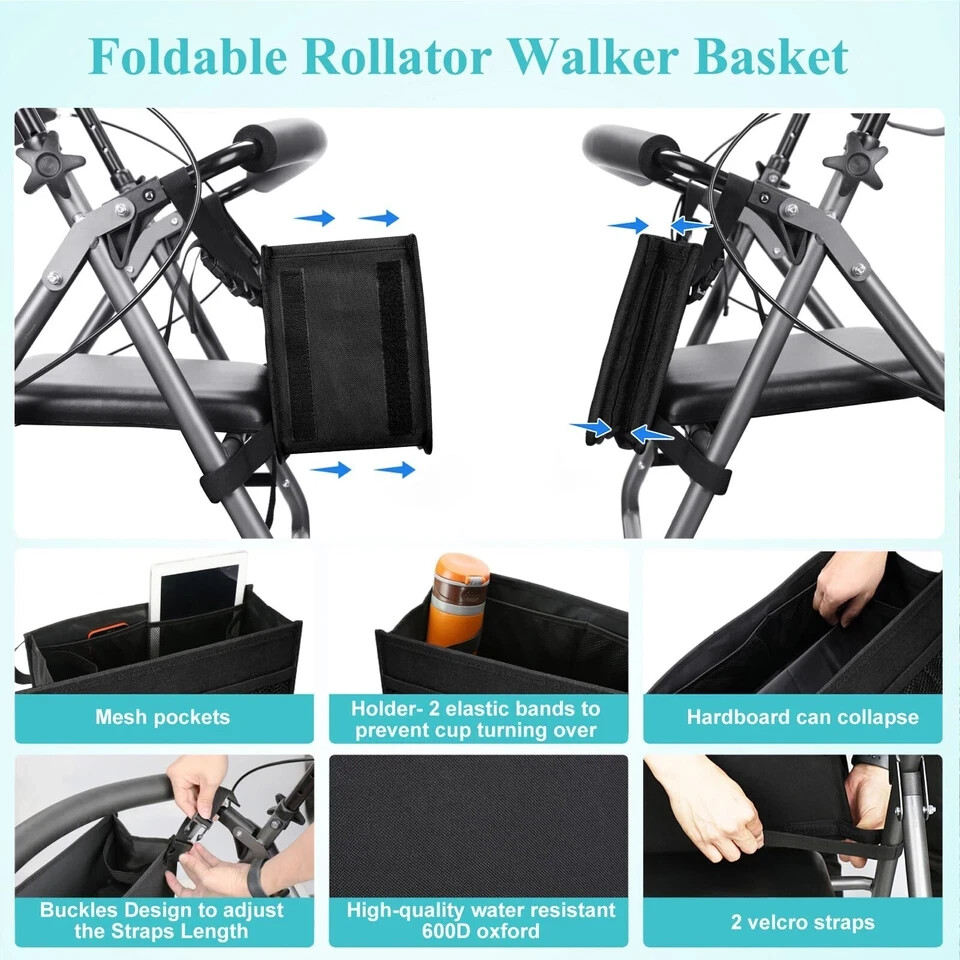 Foldable Rollator Basket Large Walker Accessories Bag Rollator Walker ...
