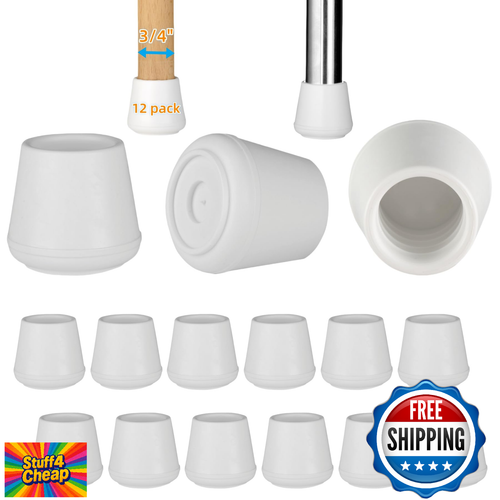 3/4" Round White Rubber Chair Leg Tips Caps - 12 Pack - Floor ...