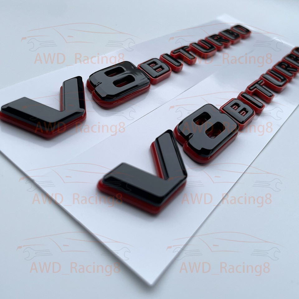 New Black RED V8 BITURBO Emblem Badge Sticker Set For Mercedes Benz G63 ...