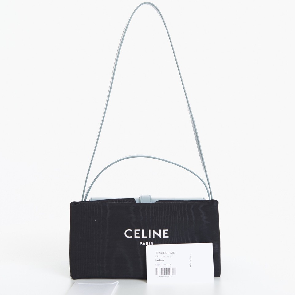 CELINE 1800$ Clutch On Strap Tabou In Ice Blue Smooth Calfskin | eBay
