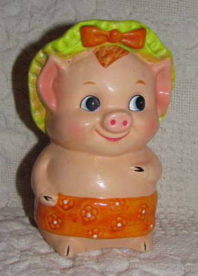 PIGGY BANK wStopper Bow & Bonnet Classic Cutie Ceramic/Painted ...