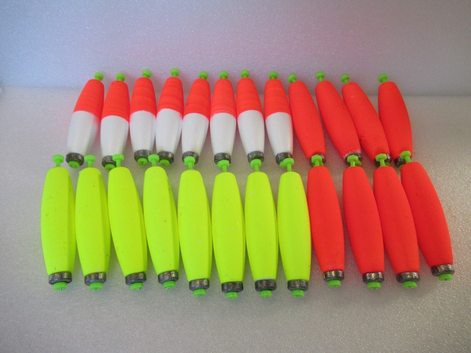24 3" FISHING BOBBERS Large Cigar Floats Weighted Foam Snap on Float ...