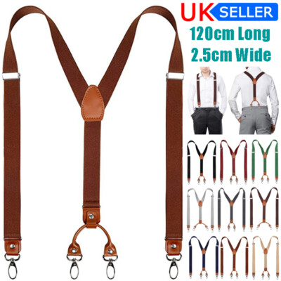 Mens Heavy Duty Trouser Braces Adjustable Elasticated Suspender Clip On ...