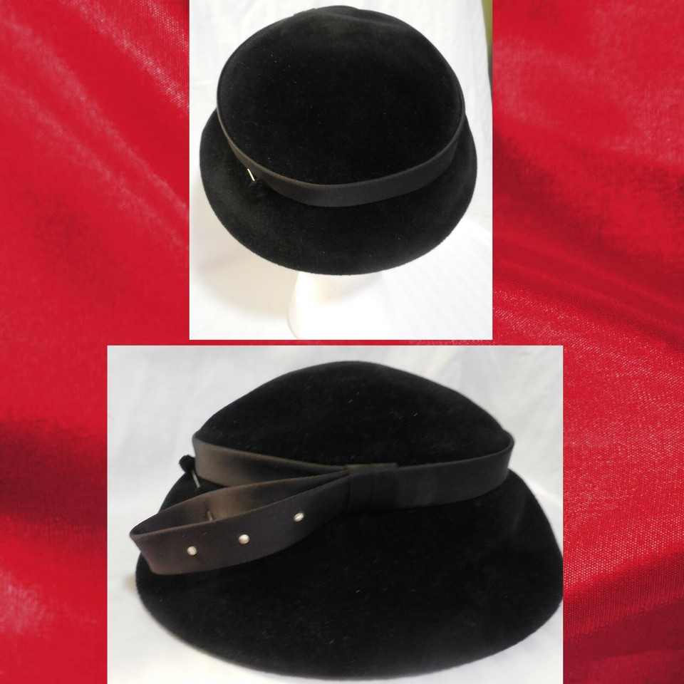 Vintage BONWIT TELLER Ladies Black Velvet Hat w Rhinestones Hat Band 2 ...