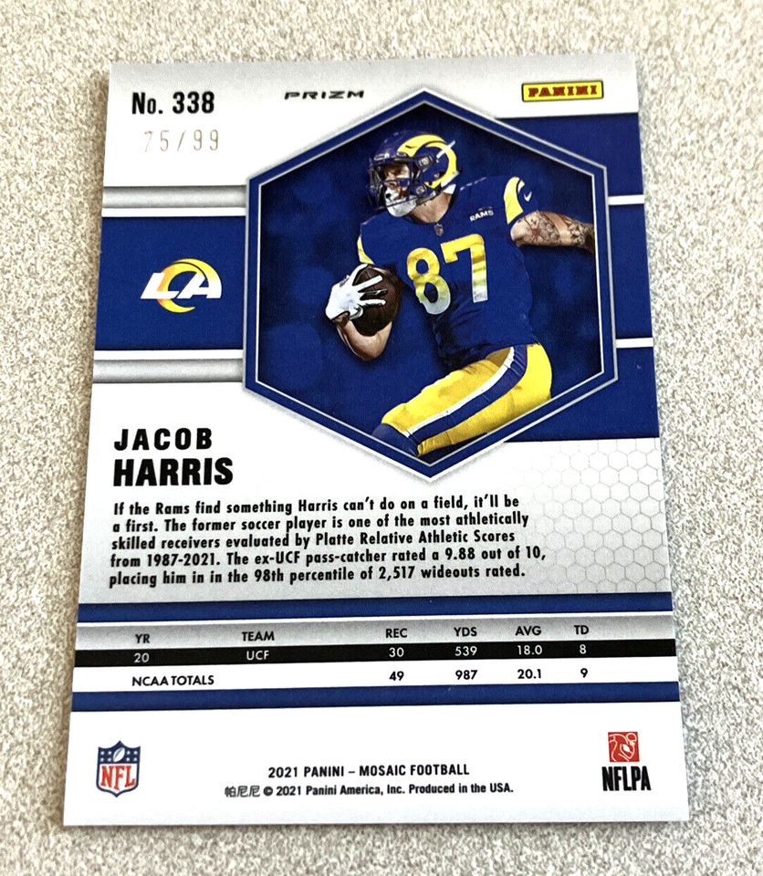 2021 Panini Mosaic RC Blue Prizm #338 Jacob Harris Rams /99 | eBay