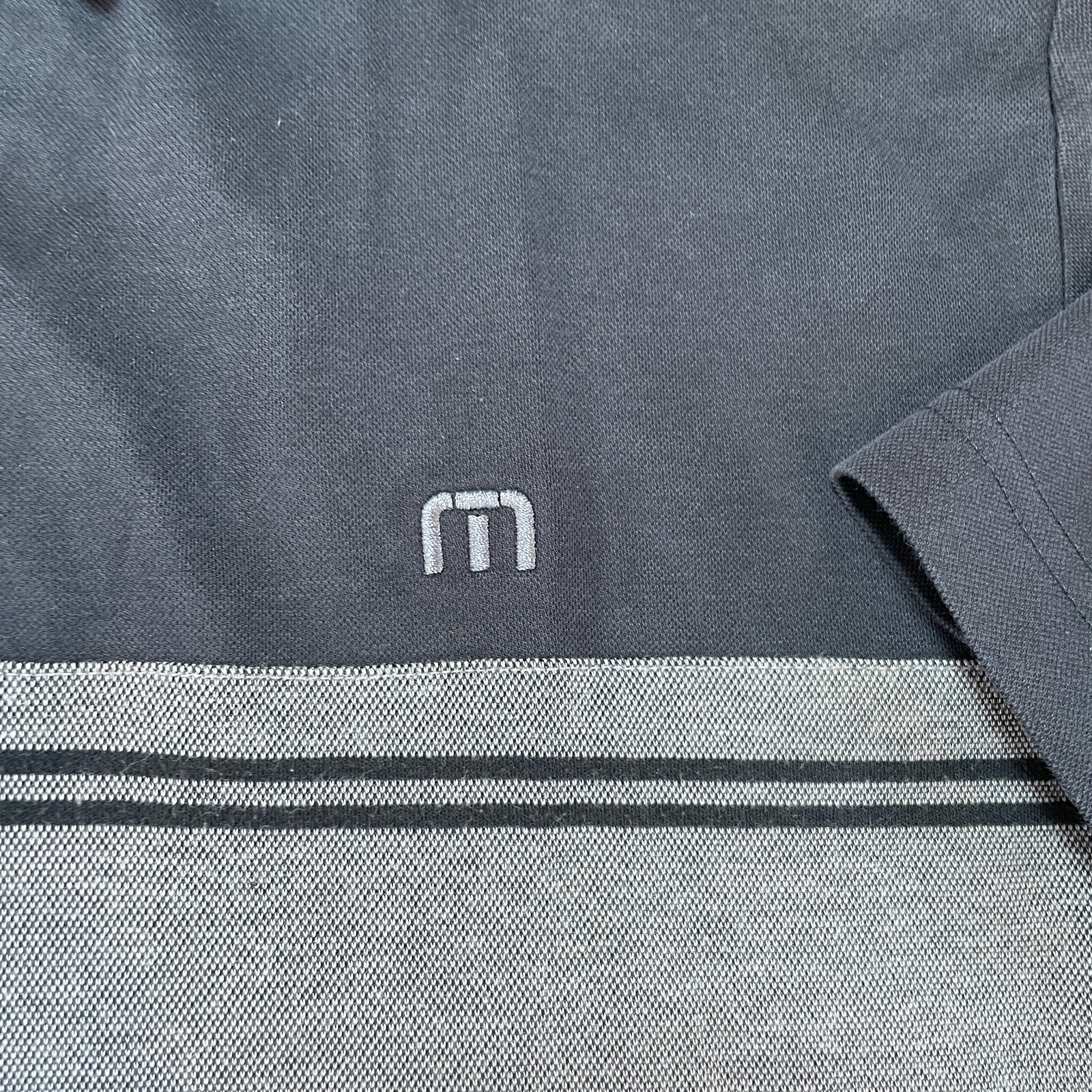 Travis Mathew Polo Shirt Mens Large Black Gray Striped Casual Golf ...