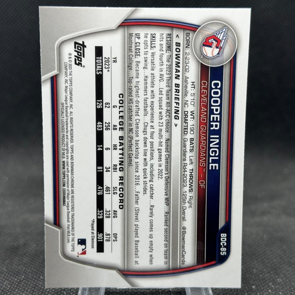 Cooper Ingle 2023 Bowman Draft 1st Chrome Base Cleveland Guardians #BDC ...