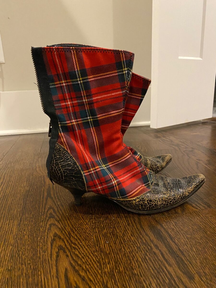 MIU MIU Vintage Kitten Heel Red Tartan plaid boots Y2K WOOL MIU MIU Vintage Kitten Heel Red Tartan plaid boots Y2K WOOL