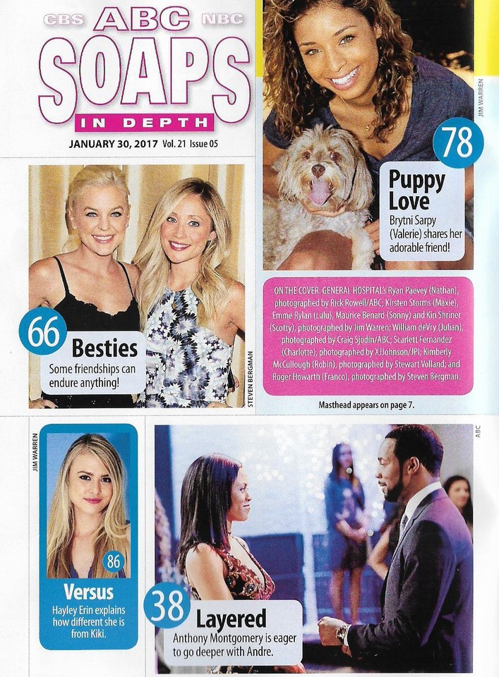 ABC Soaps In Depth January 30 2017 Kirsten Storms Ryan Paevey Anthony ...