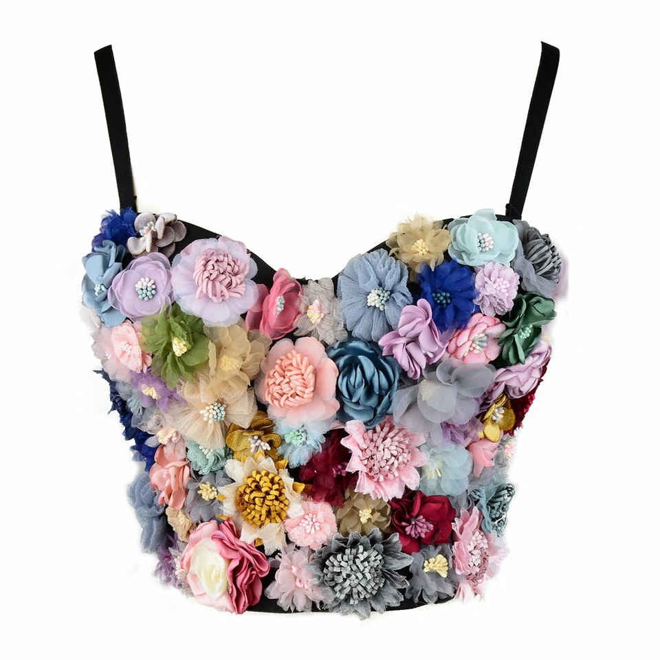 ELLACCI Women's 3D Floral Rose Bustier Crop Top Wedding Party Bra ...
