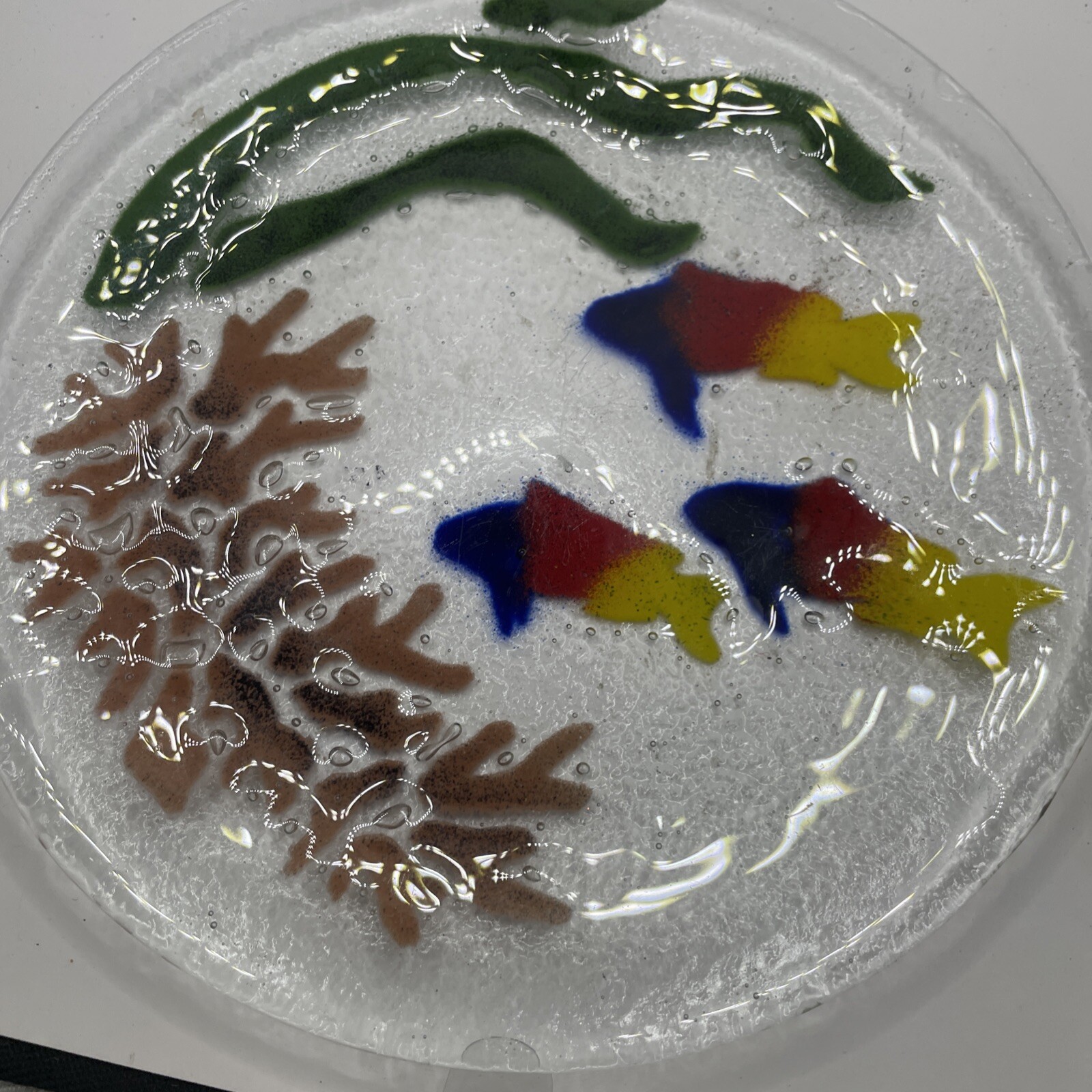 Peggy Karr Fused Glass Plate 8” Signed (three Fish) | eBay